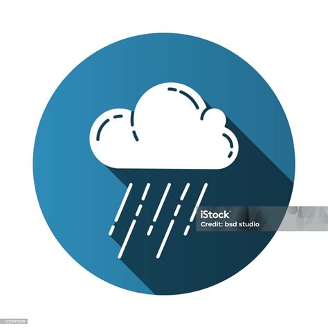 블루 플랫 디자인 긴 그림자 문말 아이콘을 쏟아 붓습니다 폭풍우 구름 폭우 폭우 쏟아지는 비 기상 현상 몬 순 우기 벡터 실루엣