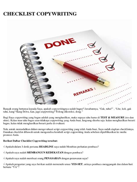Checklist Copywriting Pdf