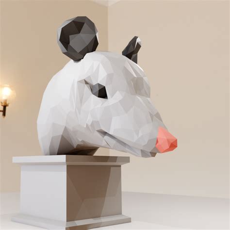 stl file opossum head bust low poly stl 👤 ・3d print object to download