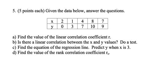 Solved 5 5 Points Each Given The Data Below Answer The Chegg Com