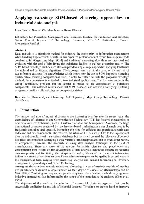 pdf applying two stage som based clustering approaches to industrial