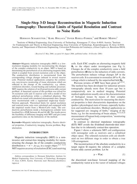 Pdf Single Step 3 D Image Reconstruction In Magnetic Induction Tomography Theoretical Limits