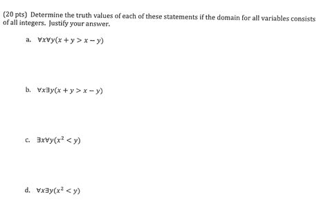 Solved 20 Pts Determine The Truth Values Of Each Of These Chegg Com
