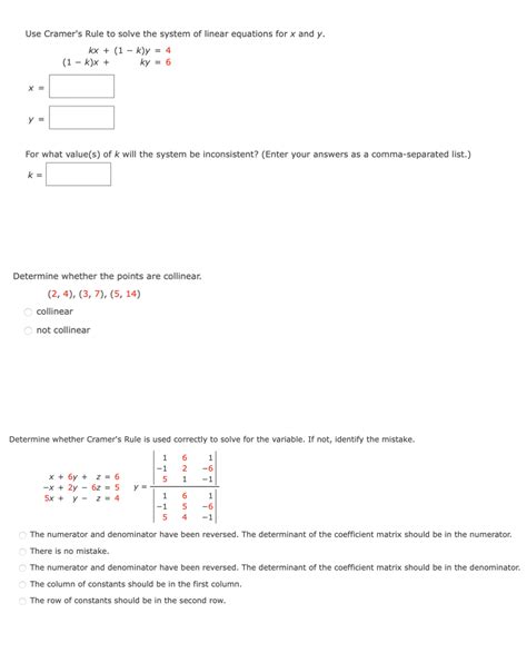 solved use cramer s rule to solve the system of linear