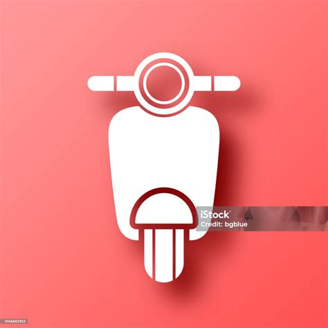 스쿠터 오토바이 정면도 그림자가 있는 빨간색 배경의 아이콘 모페드에 대한 스톡 벡터 아트 및 기타 이미지 모페드 전경 3차원 형태 Istock