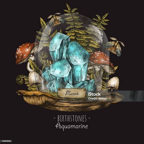 빈티지 탄생석 아쿠아마린 보석 행진 마술 일러스트레이션 3월에 대한 스톡 벡터 아트 및 기타 이미지 3월 결정체 고풍스런 Istock