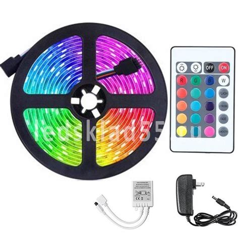 Светодиодная лента RGB 12V 5050-60D-14.4W-IP65 Многоцветная (Комплект ...