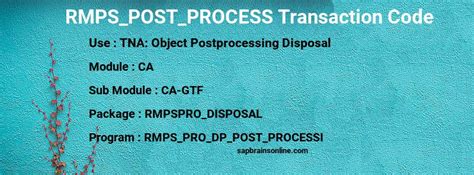 RMPS POST PROCESS SAP Tcode For TNA Object Postprocessing Disposal