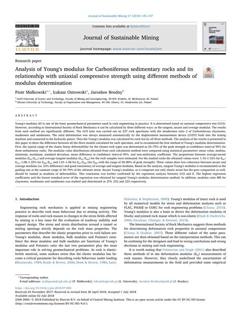 Pdf Analysis Of Youngs Modulus For Carboniferous Sedimentary Rocks And Its Relationship With