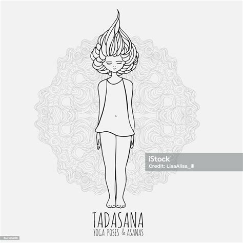 요가 하 고 귀여운 소녀입니다 요가 포즈와 손으로 그린 스타일에서 Asanas 요가 연습을 하 고 여자입니다 요가 휴식 낙서