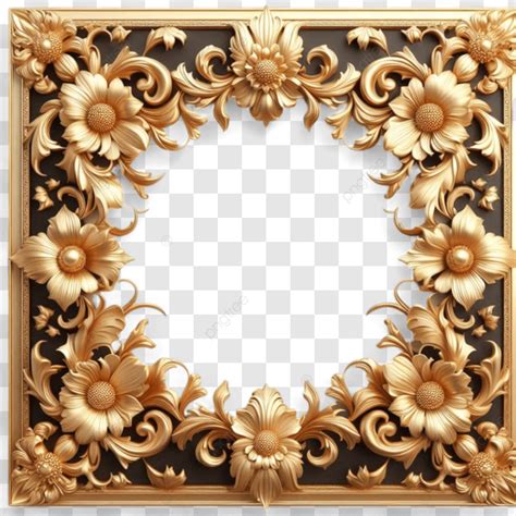 다양한 창의적 용도에 적합한 복잡한 꽃과 잎이 있는 황금색 프레임을 보여주는 장식 클립 아트 복잡한 꽃과 잎으로 황금빛을 보여주는 장식 클립 아트 다양한 창의적 용도에