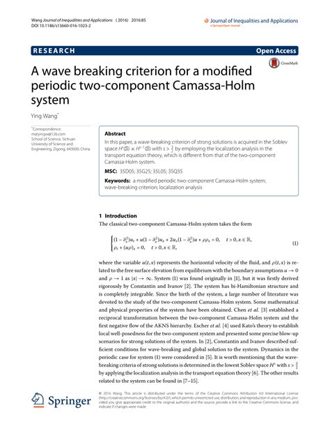 Pdf A Wave Breaking Criterion For A Modified Periodic Two Component