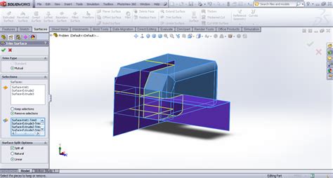 how to split surface in solidworks while trimming grabcad groups