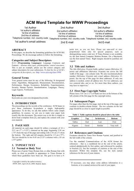 Acm Word Template For Proceedings 2009 Acm Word Template For Proceedings 2009