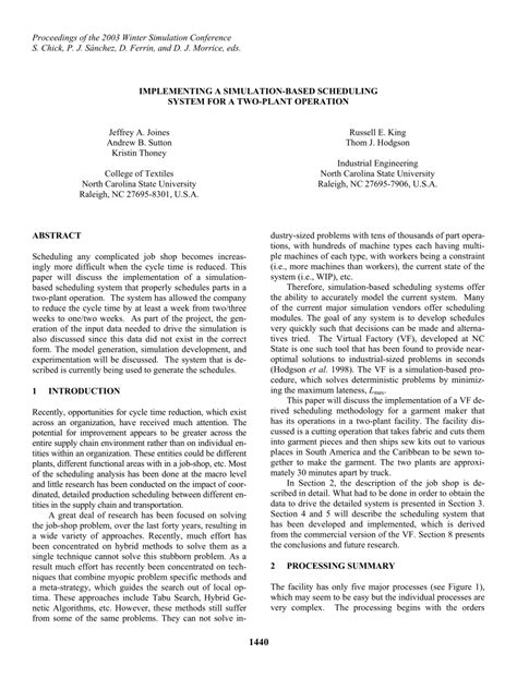 Pdf Implementing A Simulation Based Scheduling System For A Two Plant Operation