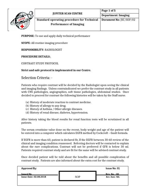 Sop 02 Standard Operating Procedure For Technical Performance Of