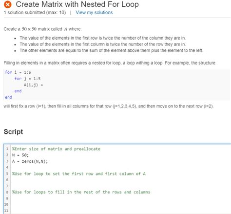 Solved X Create Matrix With Nested For Loop 1 Solution Chegg Com