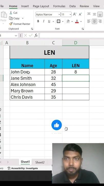 Len Formula In Excel Excel Shorts Exceltips Youtube