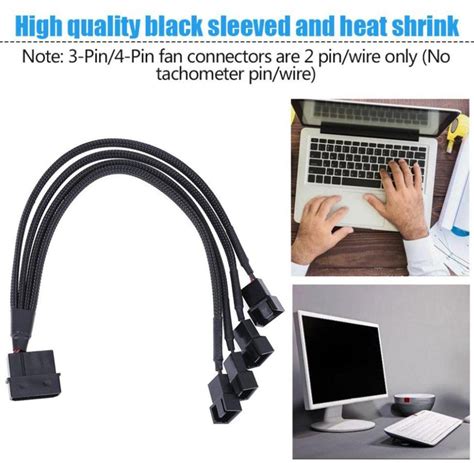💖zios Corner💖1 To 4 Way Y Splitter Sleeve Type 4 Pin Molex Male To 2x 3 Pin 4 Pin Pwm Male