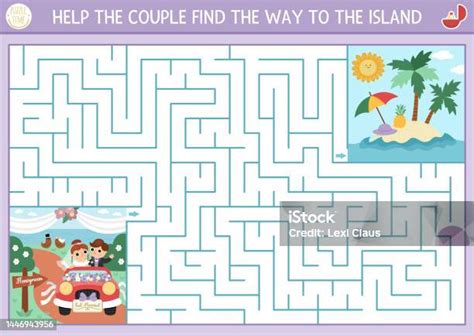 신랑 신부와 함께 신혼 여행을하는 아이들을위한 결혼식 미로 결혼 예식 유치원 인쇄 가능한 활동 결혼 미로 게임 퍼즐 부부가 섬으로가는 길을 찾도록 도와주세요 아이에 대한