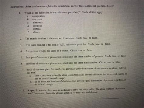Solved Atomic Structure Simulation Worksheet And Assignment