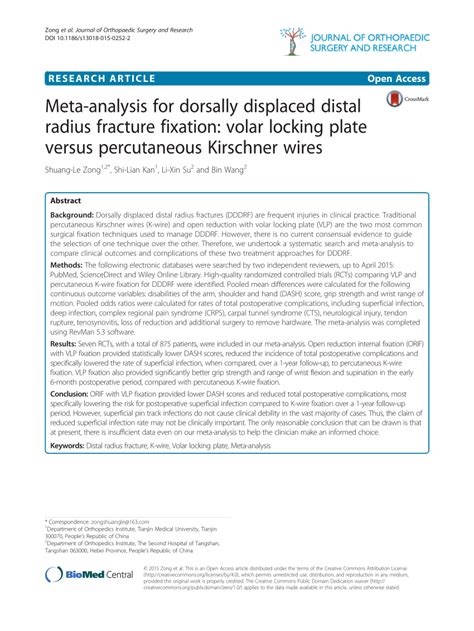 Pdf Meta Analysis For Dorsally Displaced Distal Radius Fracture