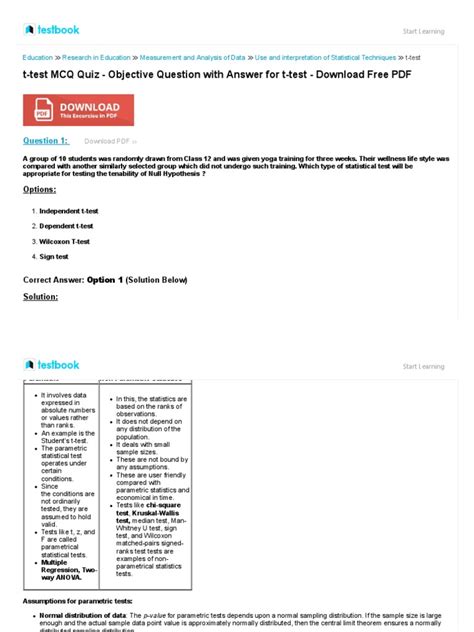 T Test Mcq Free Pdf Objective Question Answer For T Test Quiz