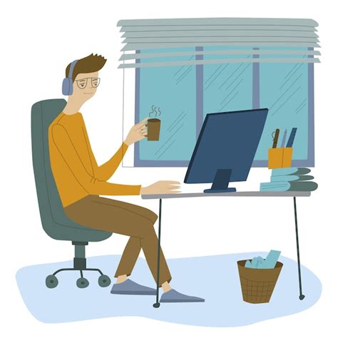 Premium Vector Man Works At A Computer Programmer Businessman Work In The Office Workplace