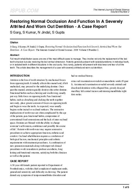 Pdf Restoring Normal Occlusion And Function In A Severely Attrited