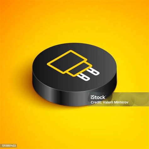 노란색 배경에 격리된 등색 선 충전기 아이콘입니다 검은 색 원 버튼 벡터 3차원 형태에 대한 스톡 벡터 아트 및 기타 이미지 3차원 형태 Usb 케이블 급유 Istock