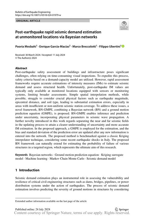 Pdf Post Earthquake Rapid Seismic Demand Estimation At Unmonitored