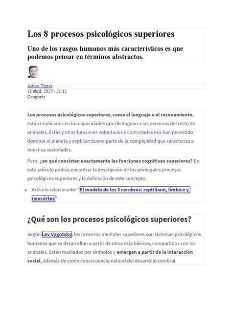 Los 8 Procesos Psicológicos Superiores Pdf Sicología Memoria