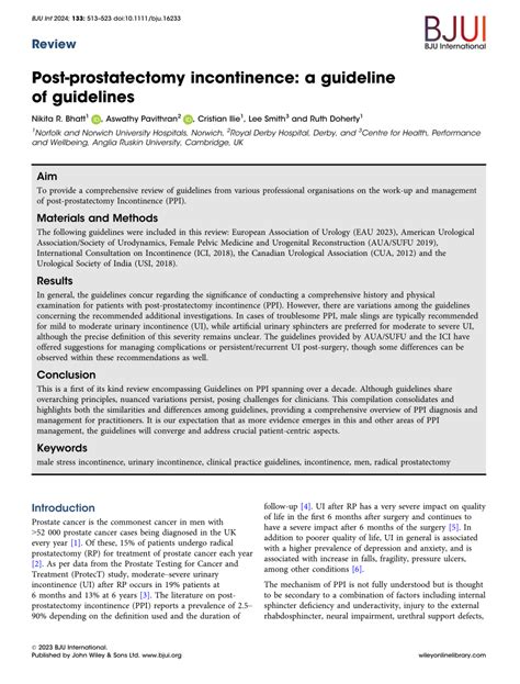 Post‐prostatectomy Incontinence A Guideline Of Guidelines Request Pdf