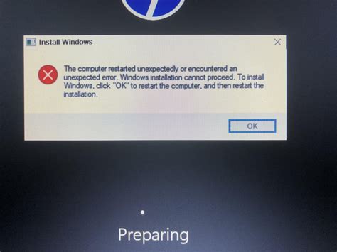 Im Getting This Error While Trying To Install Windows If I Click Ok” Or The X” It Restarts