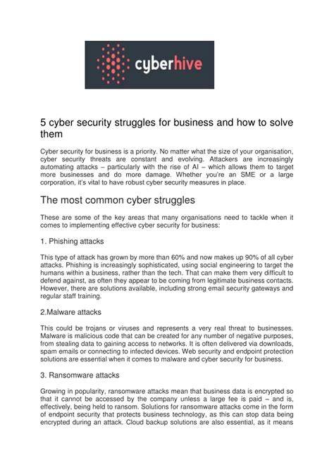 Ppt 5 Cyber Security Struggles For Business And How To Solve Them Cyberhive Powerpoint