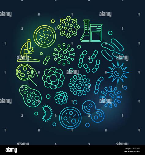 Virus And Bacteria Round Green Symbol Made With Microbes And Viruses Icons In Thin Line Style