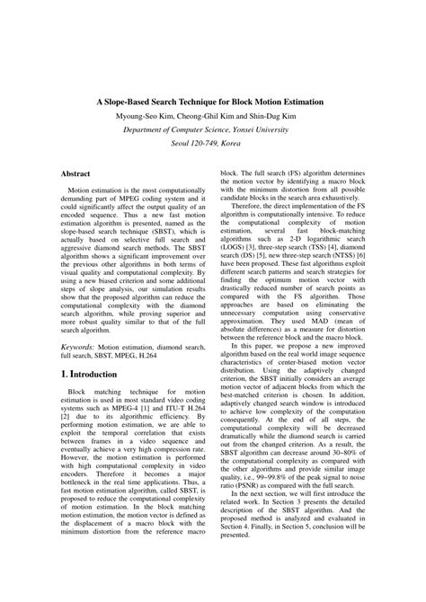 Pdf A Slope Based Search Technique For Block Motion Estimation