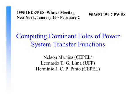 Pdf Computing Dominant Poles Of Power System Transfer Functions