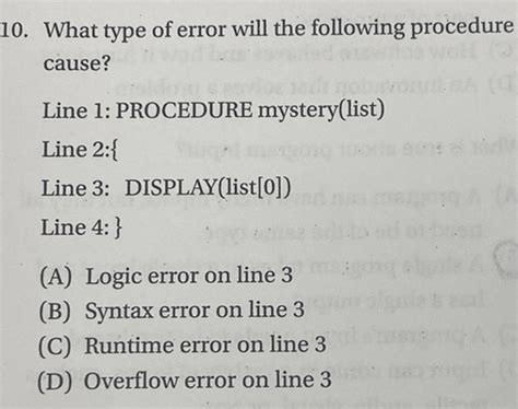 What Type Of Error Will The Following Procedure Cause Line 1