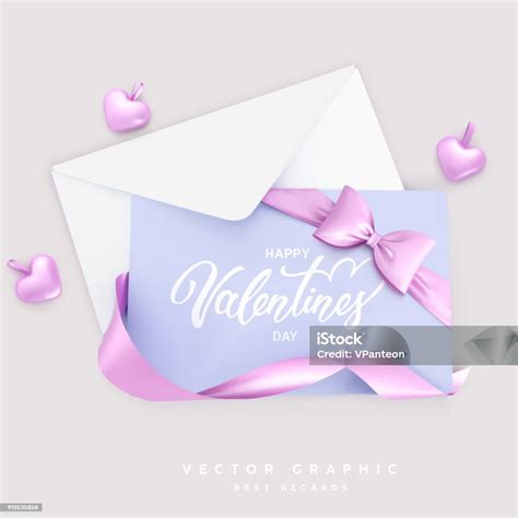 발렌타인 봉투와 선물 카드입니다 핑크 리본 나비와 하트 발렌타인 배너 리본에 대한 스톡 벡터 아트 및 기타 이미지 리본 밸런타인데이 하트 모양 Istock
