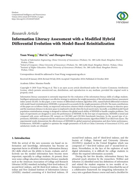Pdf Information Literacy Assessment With A Modified Hybrid Differential Evolution With Model