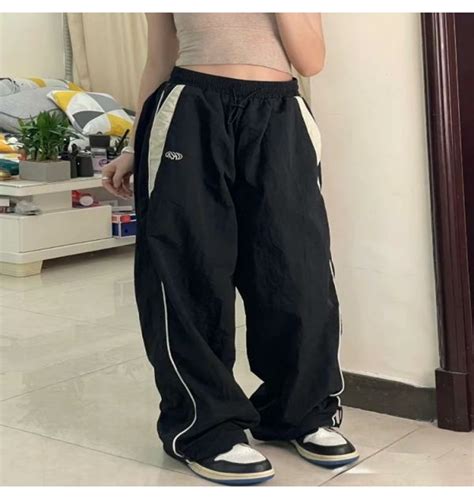 블랙 군용 카고바지 배기 팬츠 여성 스트리트웨어 와이드 레그 스웨트 여름 패치 워크 오버사이즈 한국 스타일 티몬