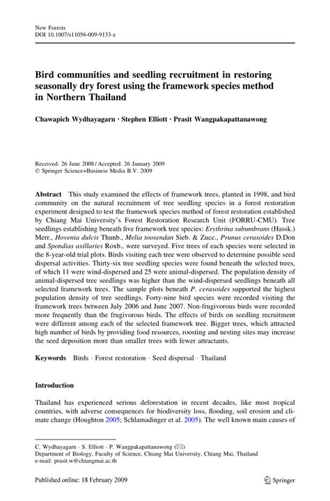 Pdf Bird Communities And Seedling Recruitment In Restoring Seasonally