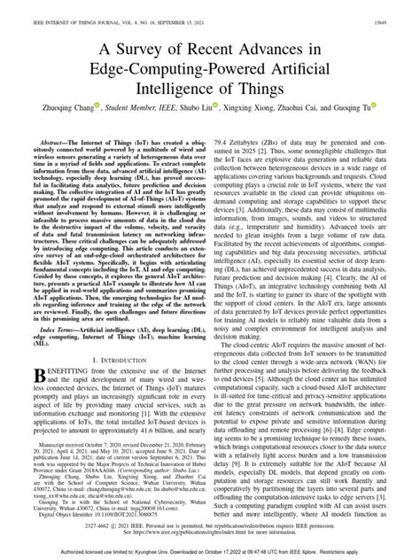 A Survey Of Recent Advances In Edge Computing Powered Artificial Intelligence Of Things Pdf
