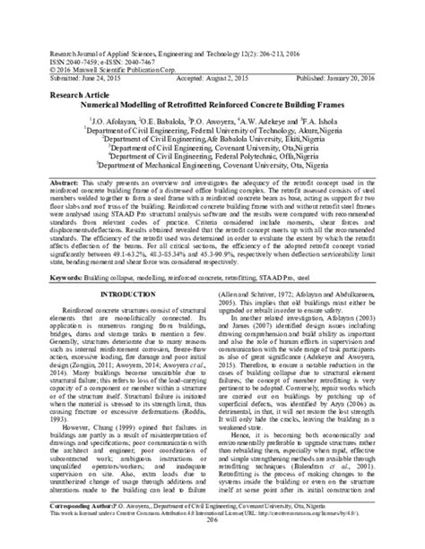 Pdf Numerical Modelling Of Retrofitted Reinforced Concrete Building Frames