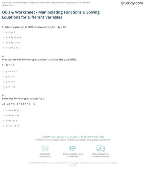 Manipulating Equations Worksheet Equations Worksheets
