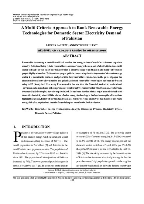 Pdf A Multi Criteria Approach To Rank Renewable Energy Technologies