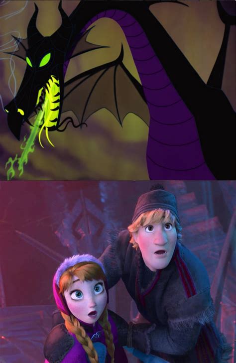Anna And Kristoff Scared By Dragon Maleficent By Suehazard On Deviantart