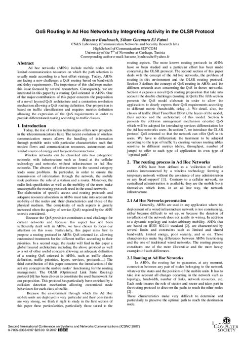 Pdf Qos Routing In Ad Hoc Networks By Integreting Activity In The Olsr Protocol Hassene