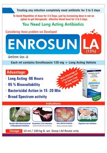 Enrofloxacin Injection 120 Mg Injection Packaging Size 100ml Packaging Type Box At Rs 360 In